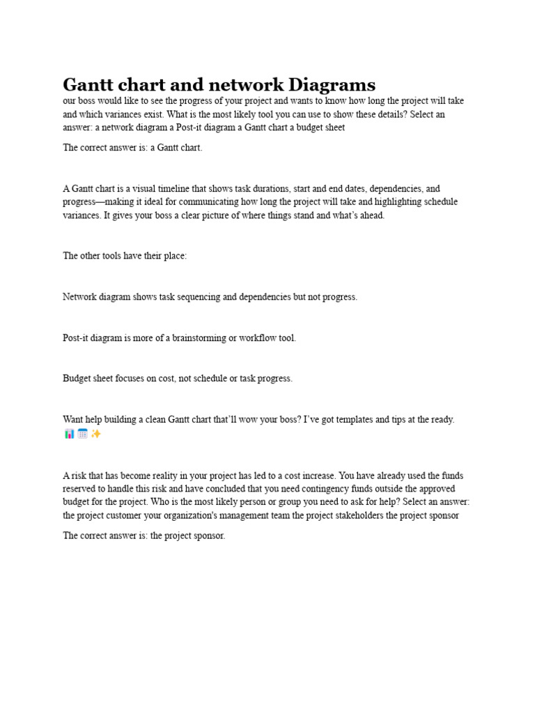 Gantt Chart and Network Diagrams | PDF