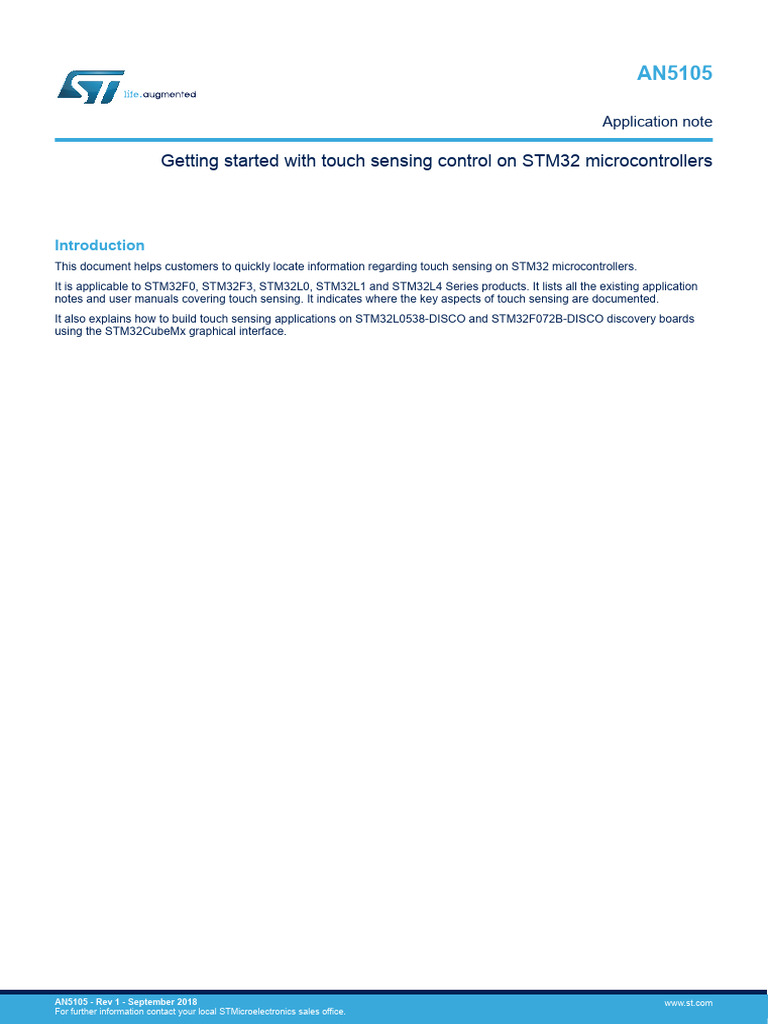 AN5105 Getting Started With Touch Sensing Control On Stm32 Microcontrollers Stmicroelectronics ...