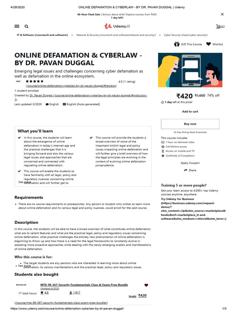 Online+Defamation+&+Cyberlaw+ +by+Dr.+Pavan+Duggal+ +udemy | PDF ...