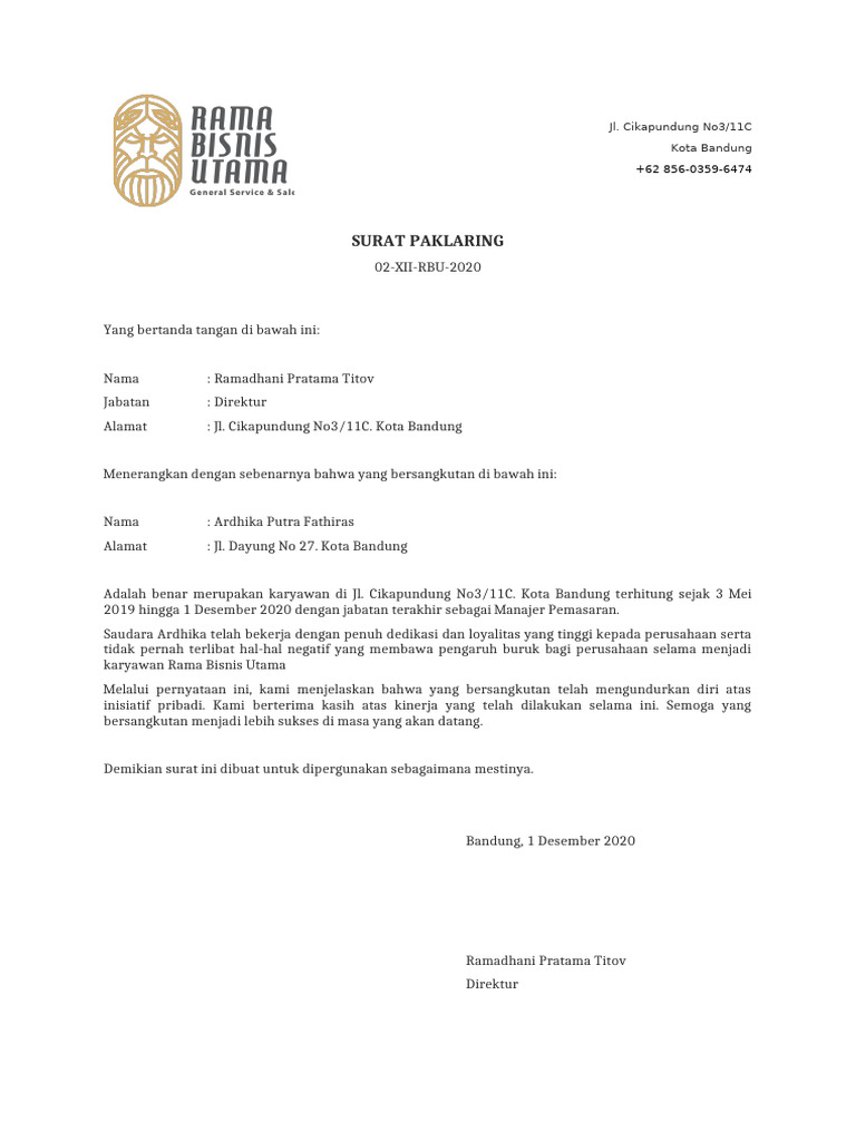 Contoh Surat Paklaring | PDF