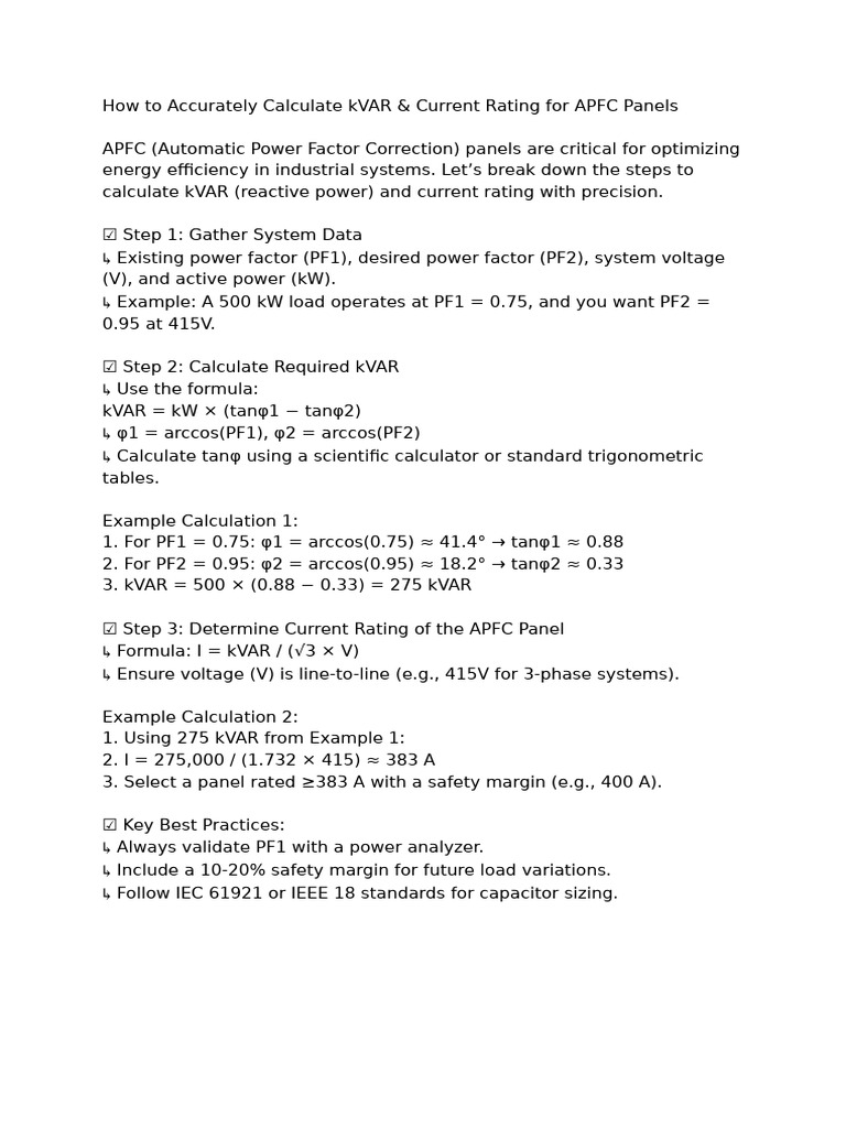 APFC Design Calculations | PDF