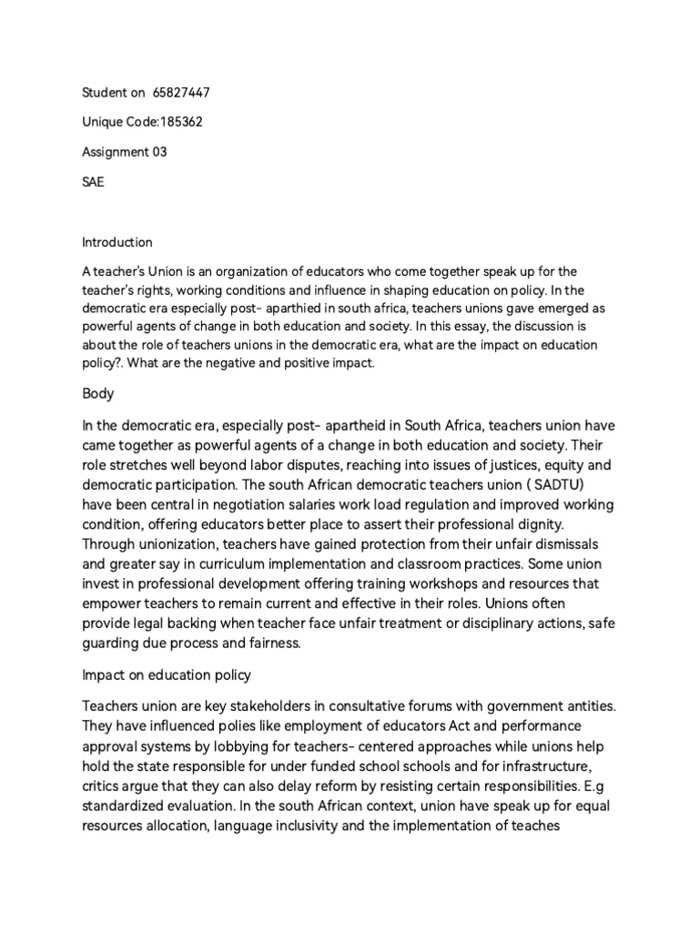 Student On 658-SAE3701 Ass03 | PDF | Teachers | Education Policy