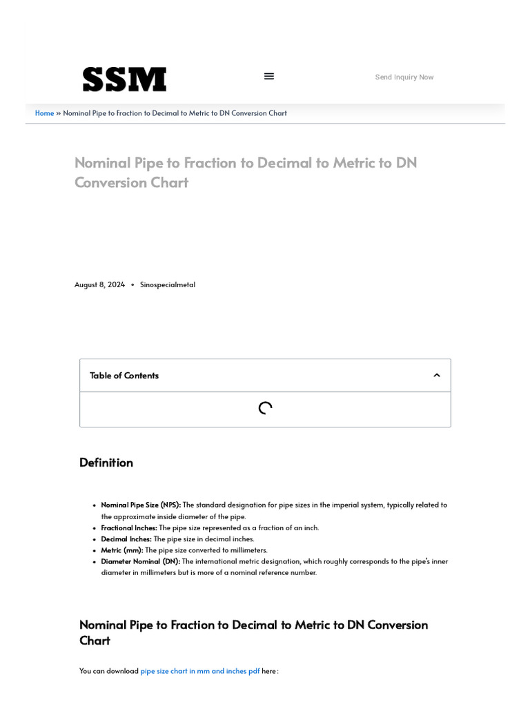 Pipe Size Chart | PDF | Pipe (Fluid Conveyance) | Building Materials