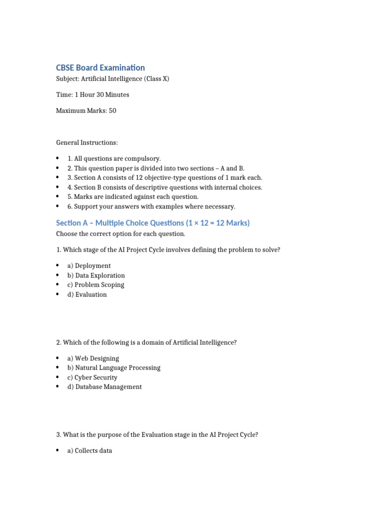 AI Class10 QuestionPaper | PDF | Machine Learning | Artificial Intelligence