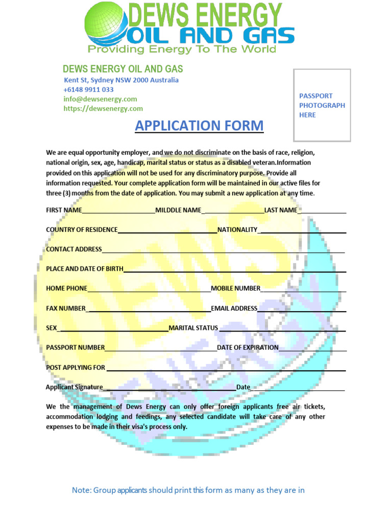 Dews Energy Job Application Form | PDF