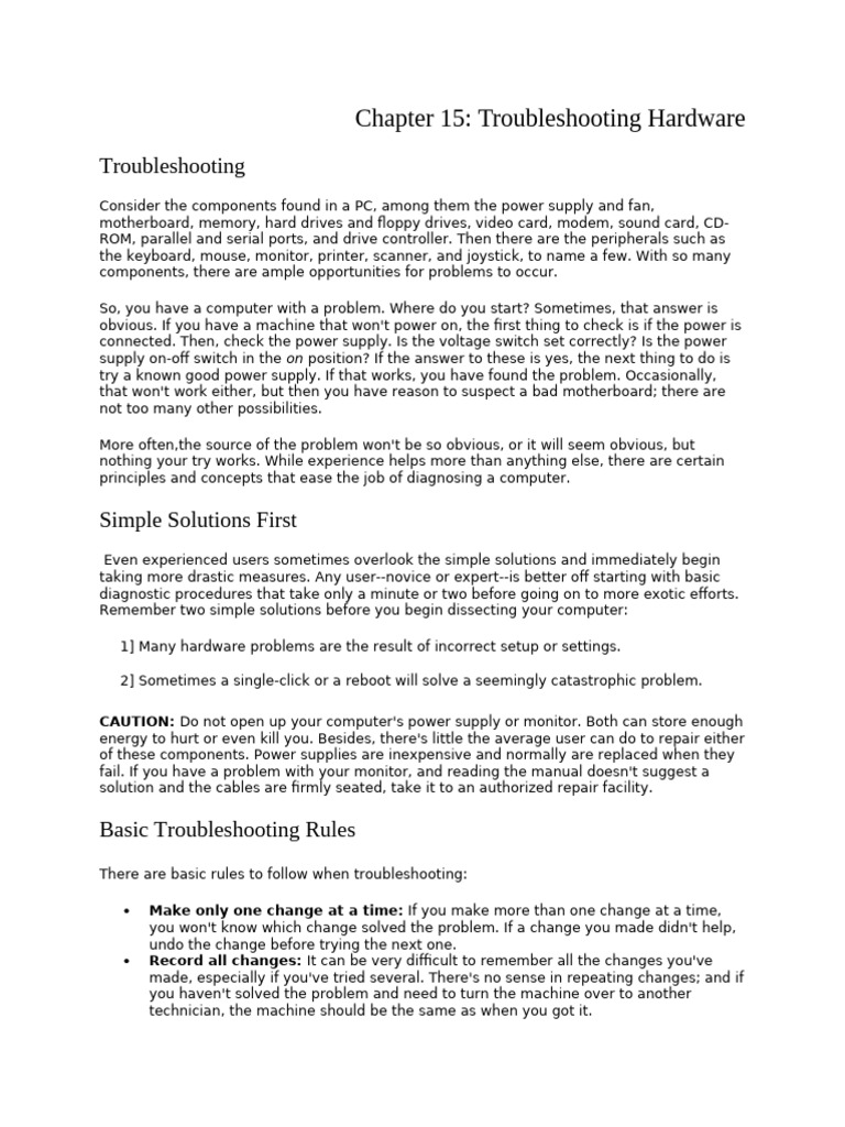 Hardware Troubleshooting Guide | PDF | Troubleshooting | Computer Hardware