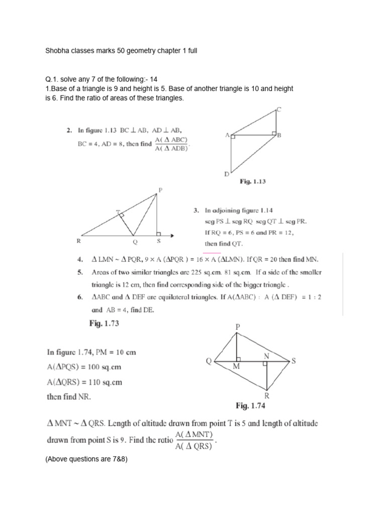 Shobha Classes Marks 50 Geometry Chapter 1 Full | PDF