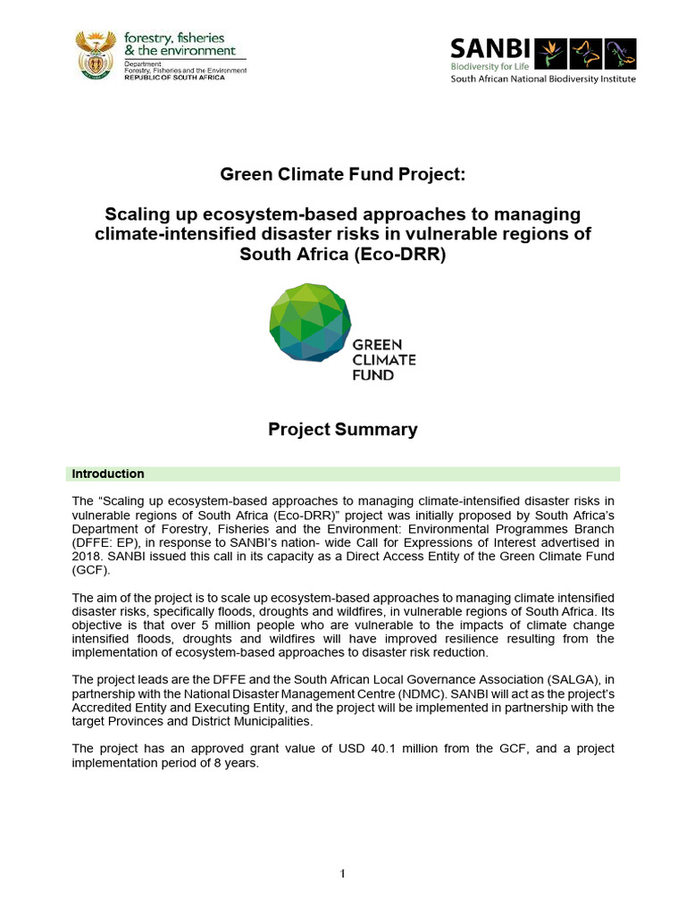SANBI Eco-DRR Project Summary - July 2025 | PDF | Climate Resilience ...