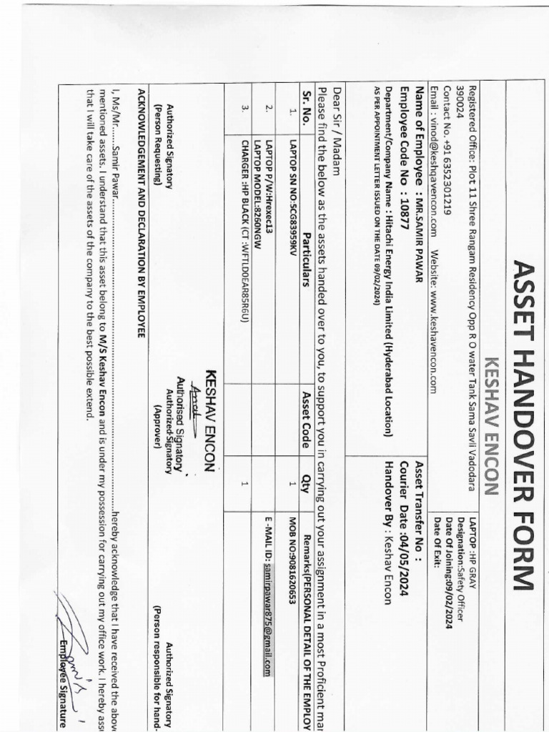 Asset Handover Form | PDF