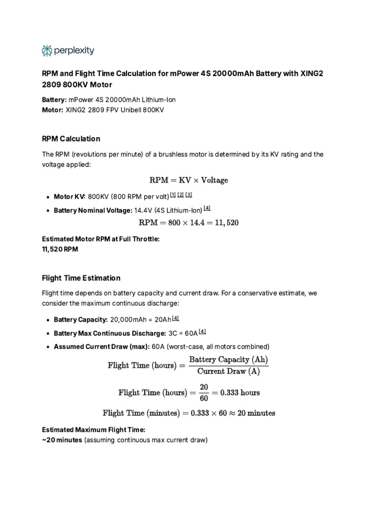 RPM and Flight Time Calculation For MPower 4S 2000 | PDF | Lithium Ion ...