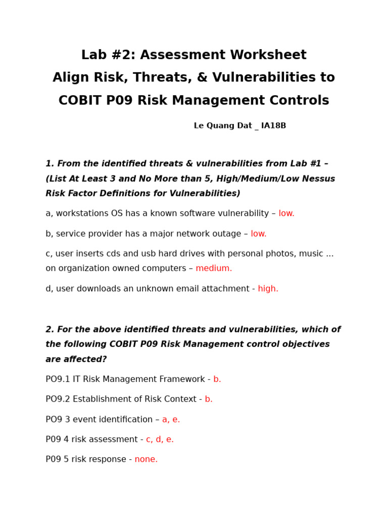 Lab2 Iaa202 Lequangdat Ia18b | PDF | Risk | Risk Management