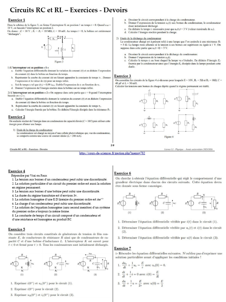 Circuits RC RL Exercices | PDF | Électricité | Électrotechnique