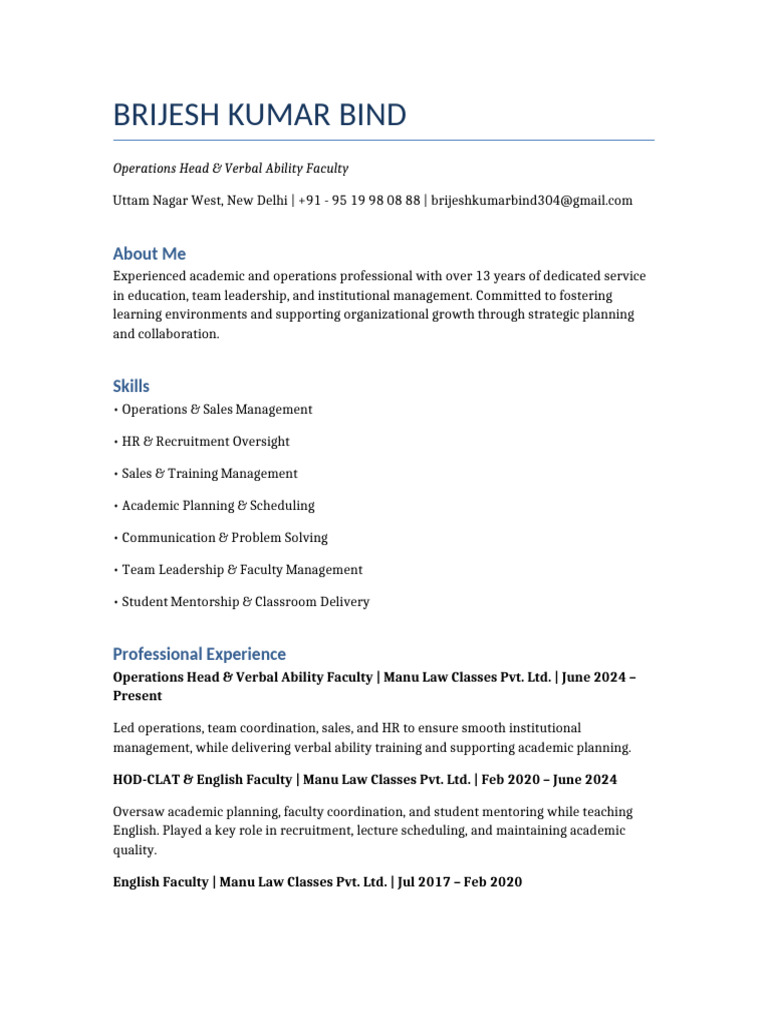 Brijesh Kumar Bind Resume | PDF | Mentorship | Learning