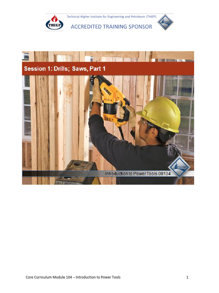 Core Curriculum Module 104 Introduction To Power Tools Pdf Drill