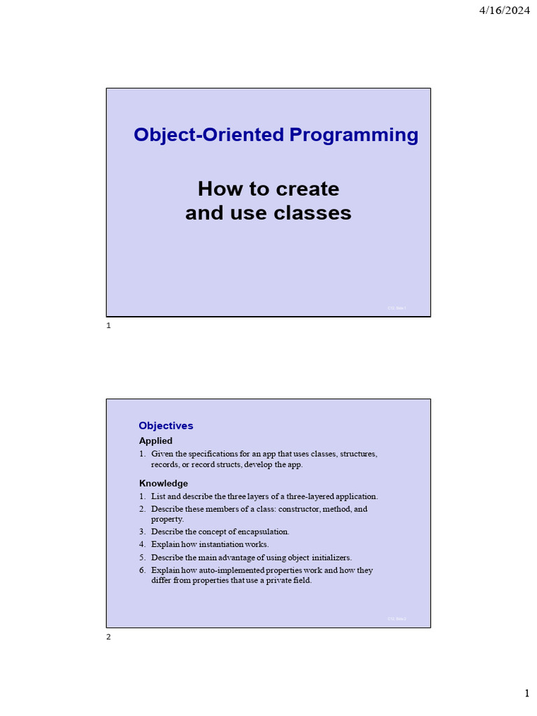 OOP - Create and Use Classes | PDF | Class (Computer Programming) | C Sharp (Programming Language)