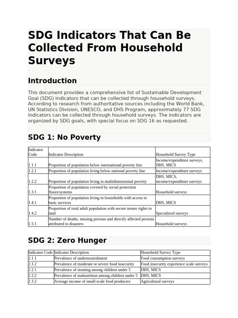 SDG Indicators That Can Be Collected From Household Surveys | PDF | Economies