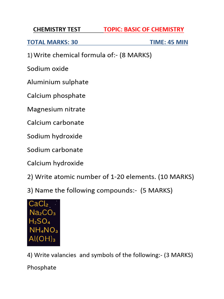 Basic Chemistry Test Questions | PDF