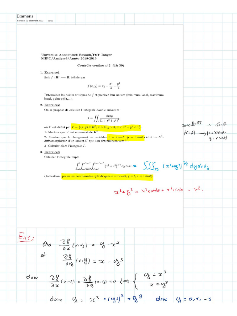 Examens FST Tanger Et ENSA Tetouan 2022 | PDF