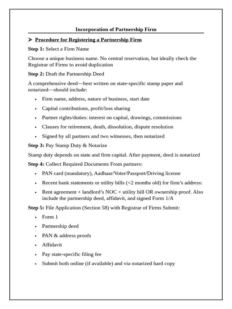Incorporation of Partnership Firm | PDF | Partnership | Notary Public