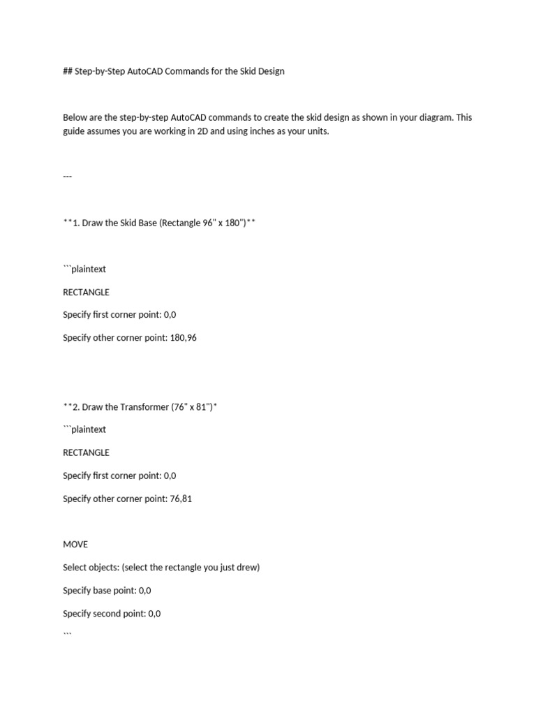 AutoCAD Skid Design Commands Guide | PDF