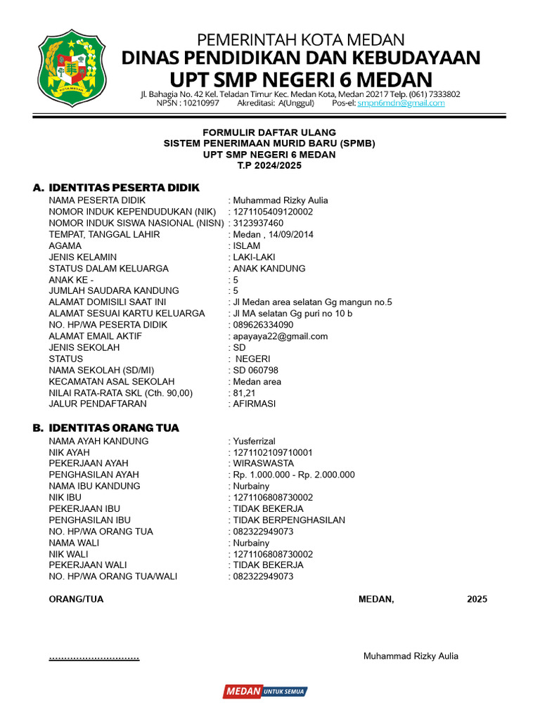 Formulir Daftar Ulang SPMB Riski | PDF