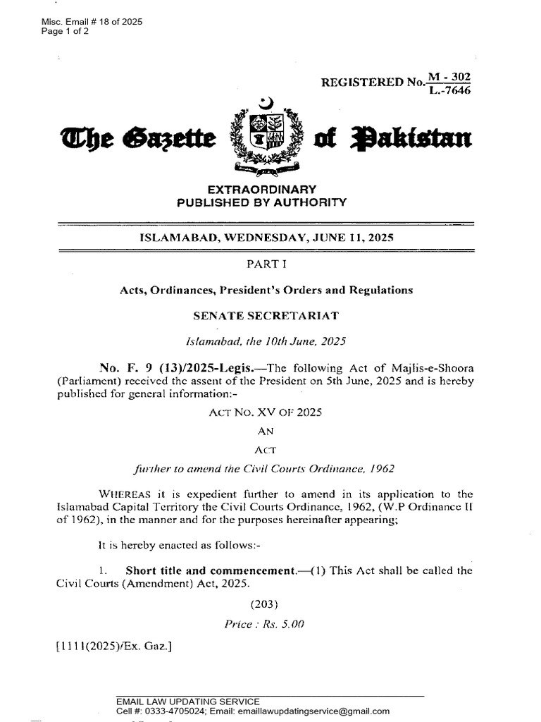 Civil Courts (Amendment) Act, 2025 | PDF | Parliament Of Pakistan ...