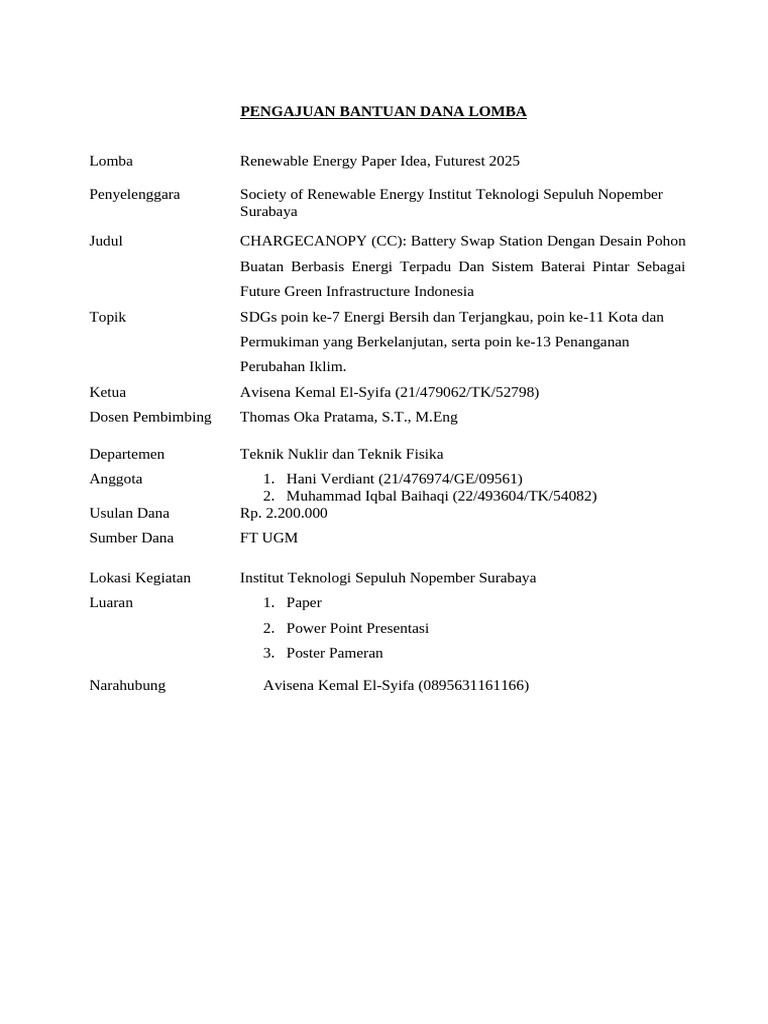 Pengajuan Dana Lomba REPI ITS | PDF