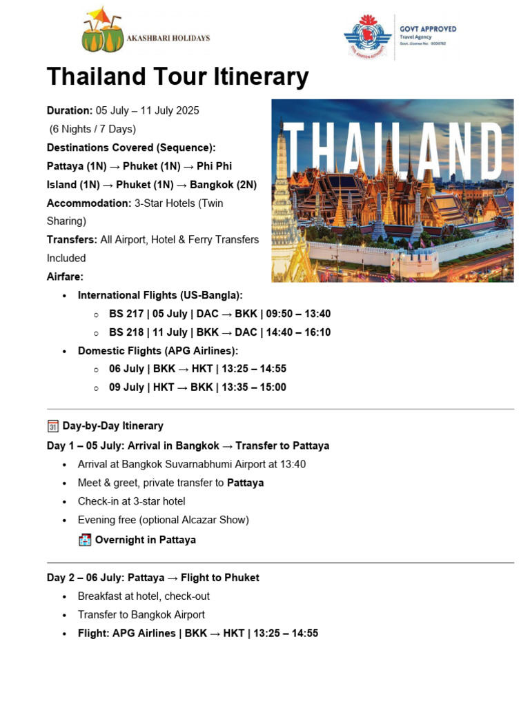 Bangkok Pattaya Phuket Phi Phi Island Package | PDF | Pattaya | Aviation