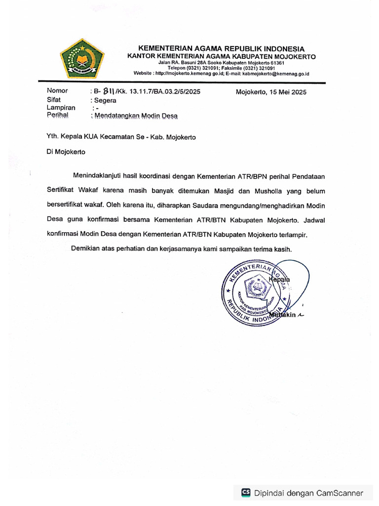 Surat Permohonan Menghadirkan Modin | PDF