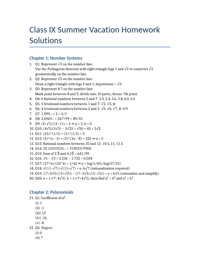 Class IX Math Solutions Summer 2025 | PDF