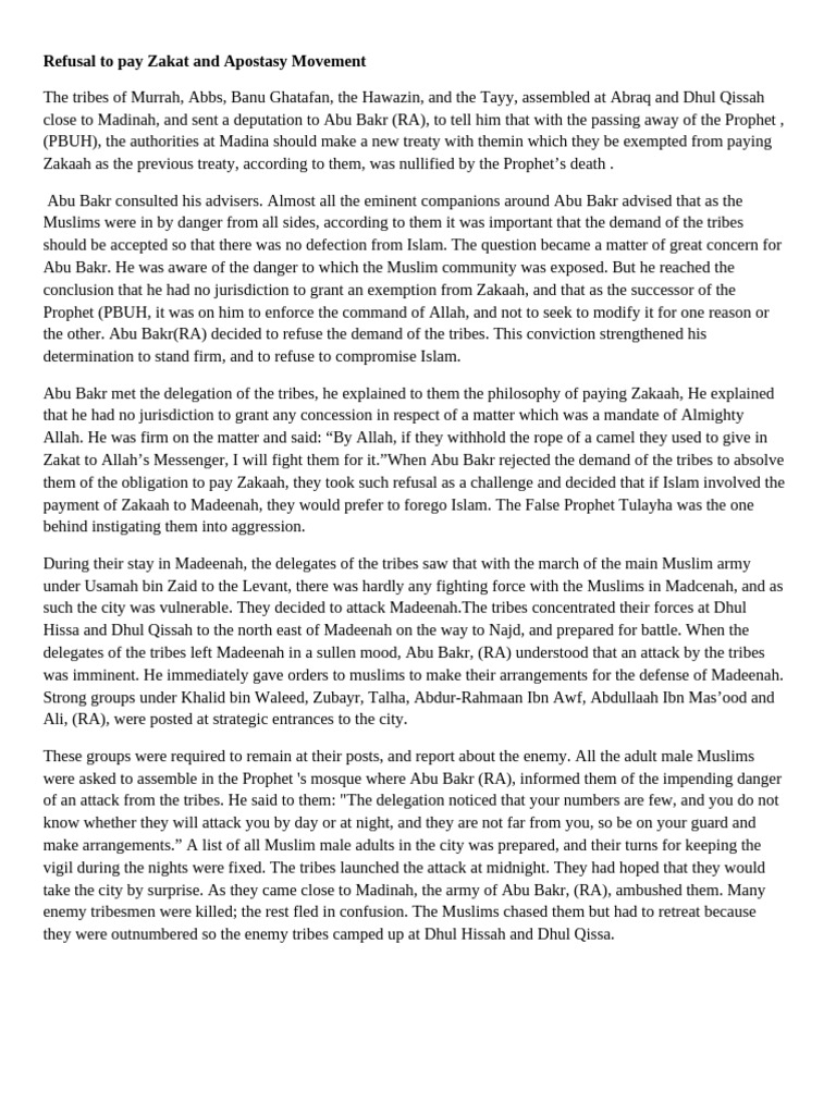 Refusal To Pay Zakat and Apostasy Movement | PDF | Muhammad
