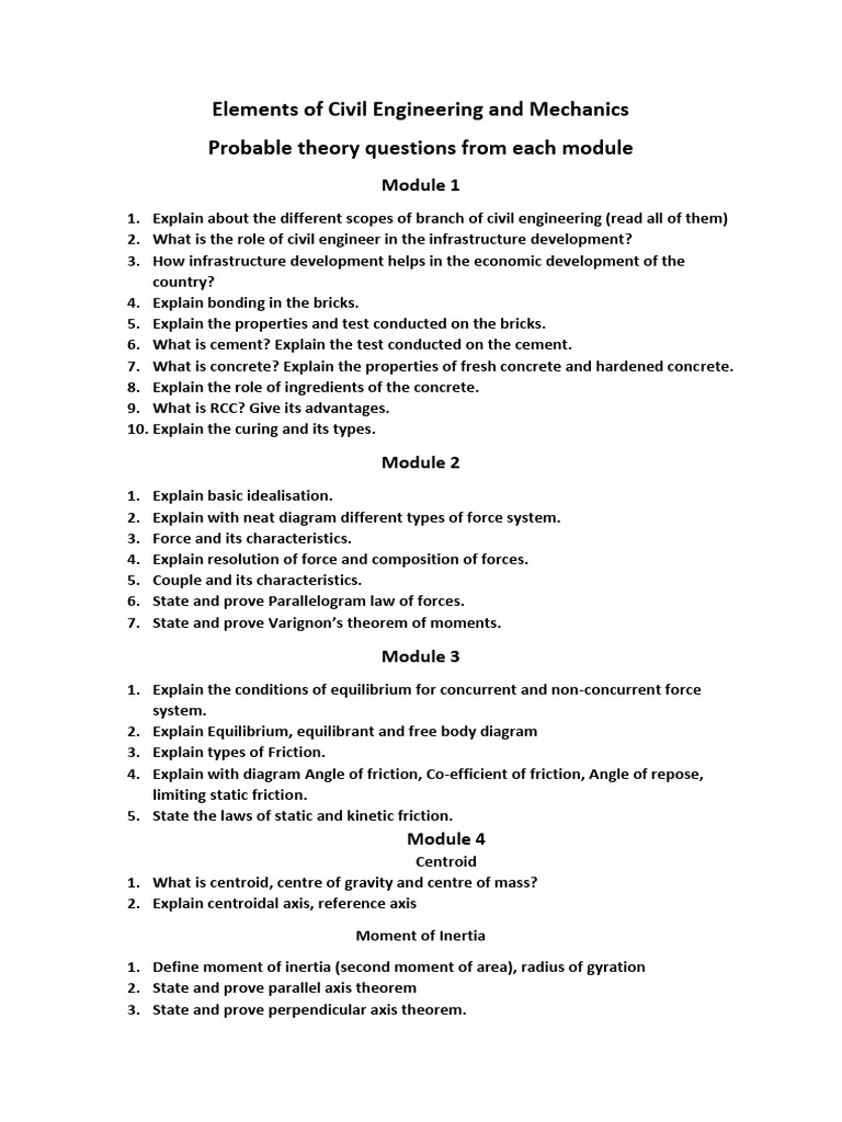 Civil Engineering Theory Questions Guide | PDF