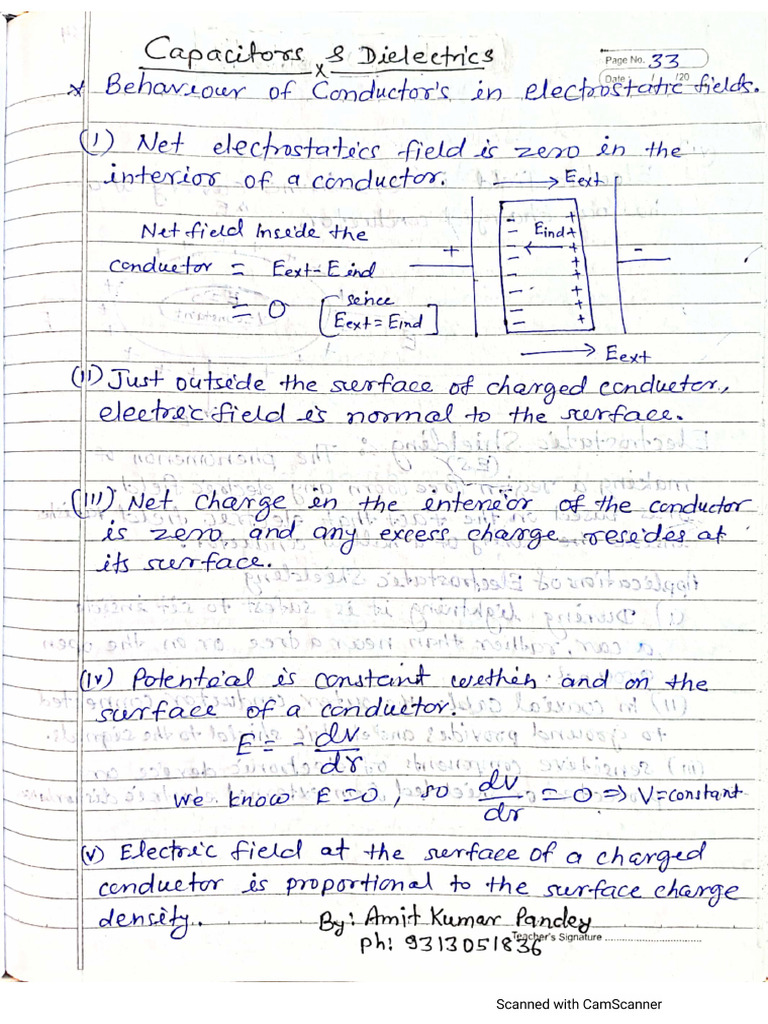 Chap 4 Class 12 Capacitors and Dielectric MY NOTES | PDF