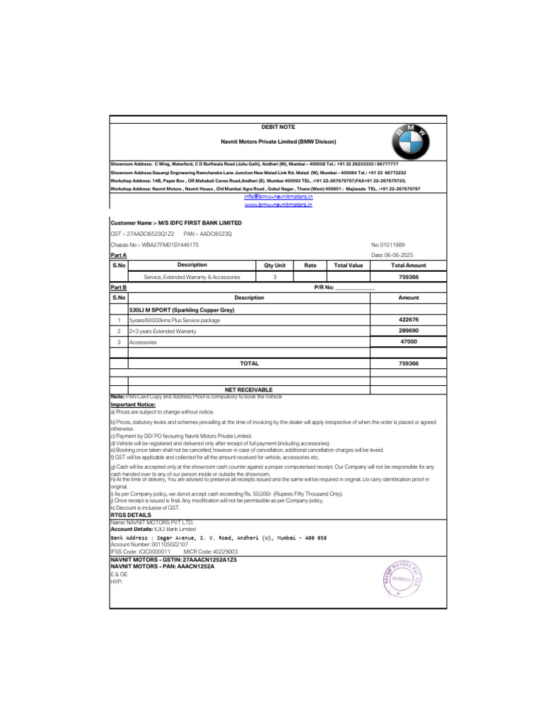 BSI Debit Note for Vehicle Services | PDF | Payments
