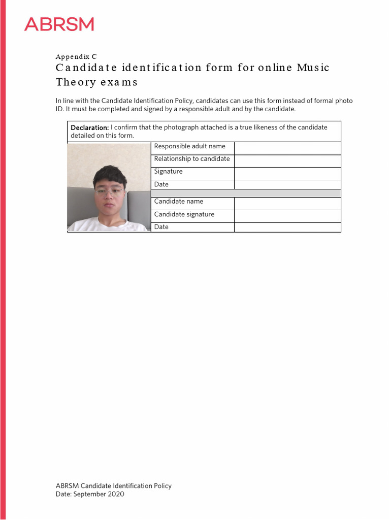 Candidate ID Form Online Music Theory PDF | PDF