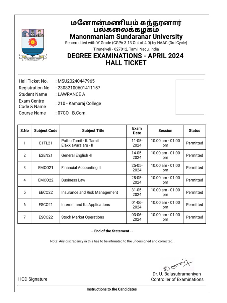 Https Msuniv - Com Show-Hallticket | PDF