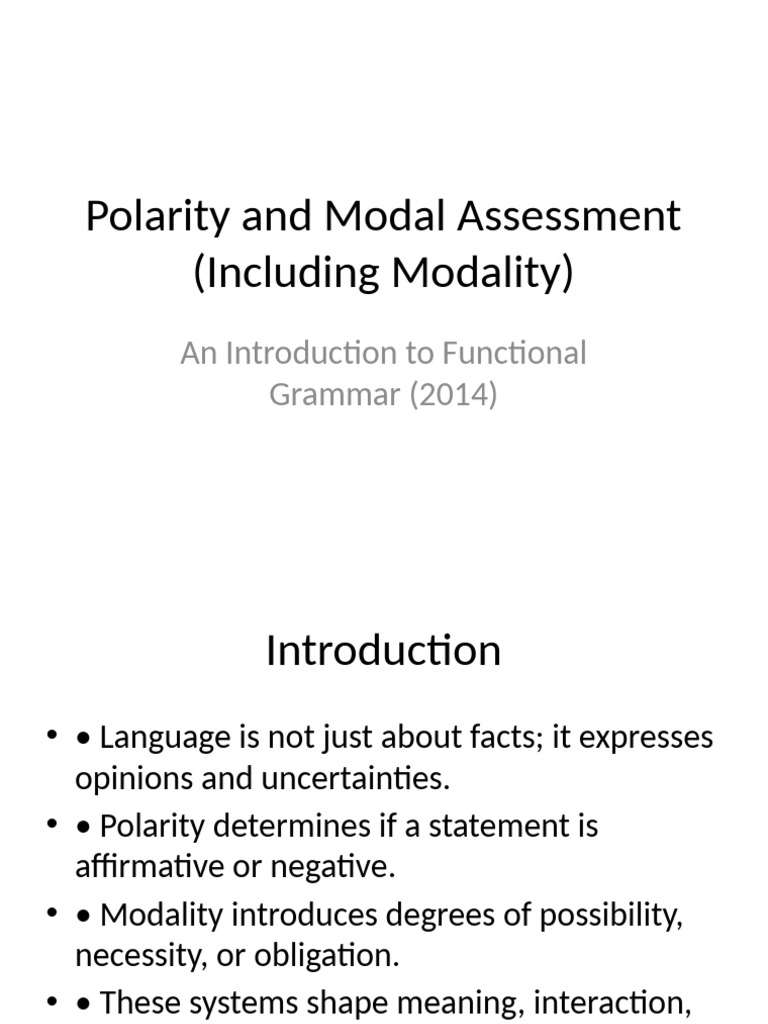 Polarity Modal Assessment Presentation Final | PDF | Linguistics | Grammar