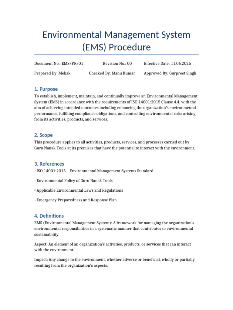 ISO 14001:2015 EMS Procedure Guide | PDF | Business