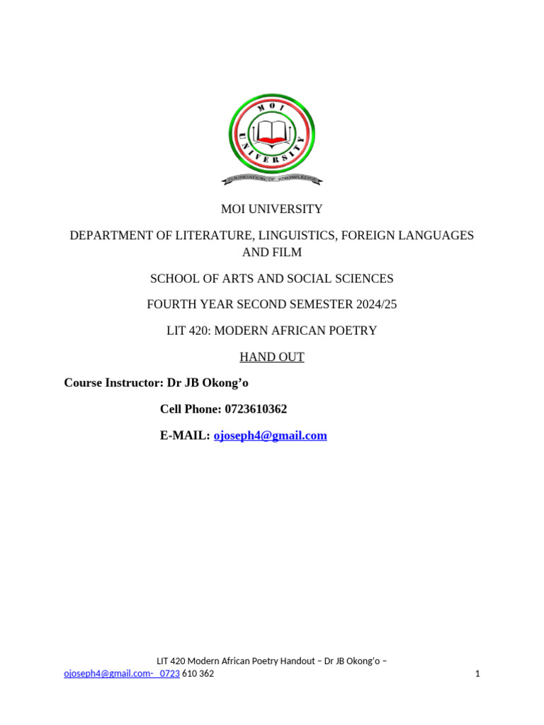 Features of Modern African Poetry | PDF | Poetry