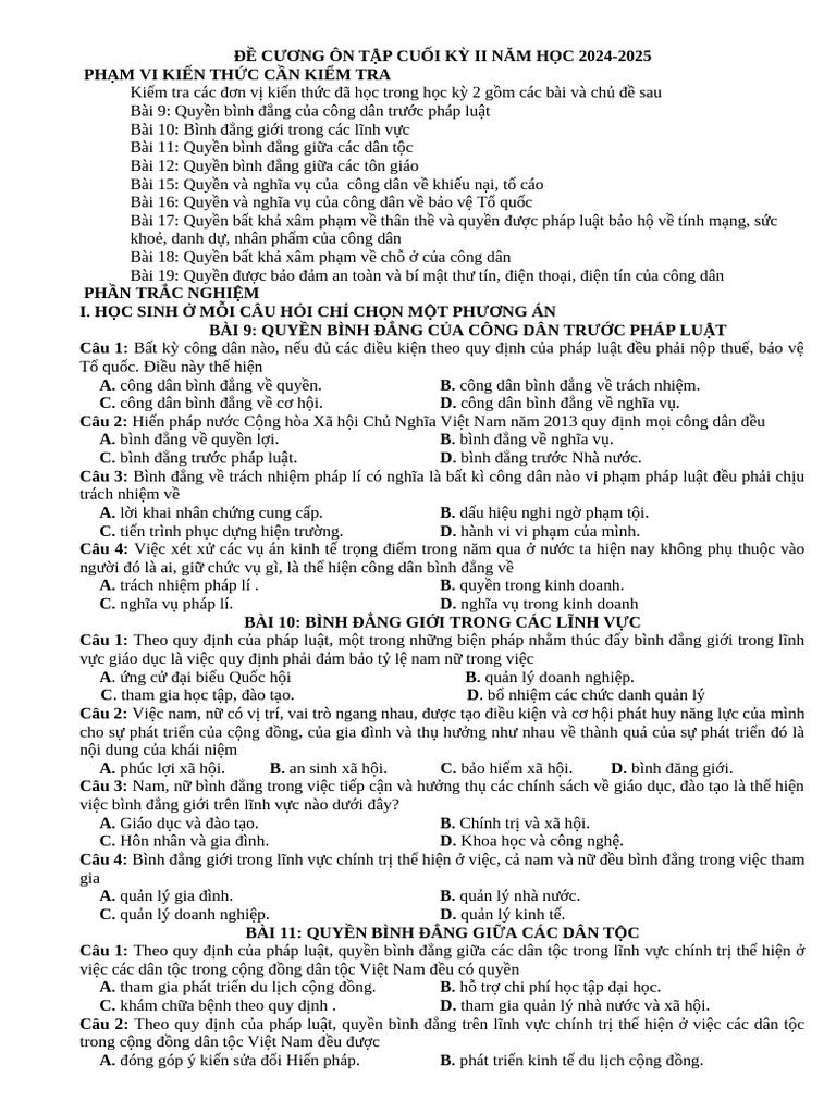 Đề Cương Ôn Tập Cuối Kì 2 GDKT - PL Lớp 12 | PDF