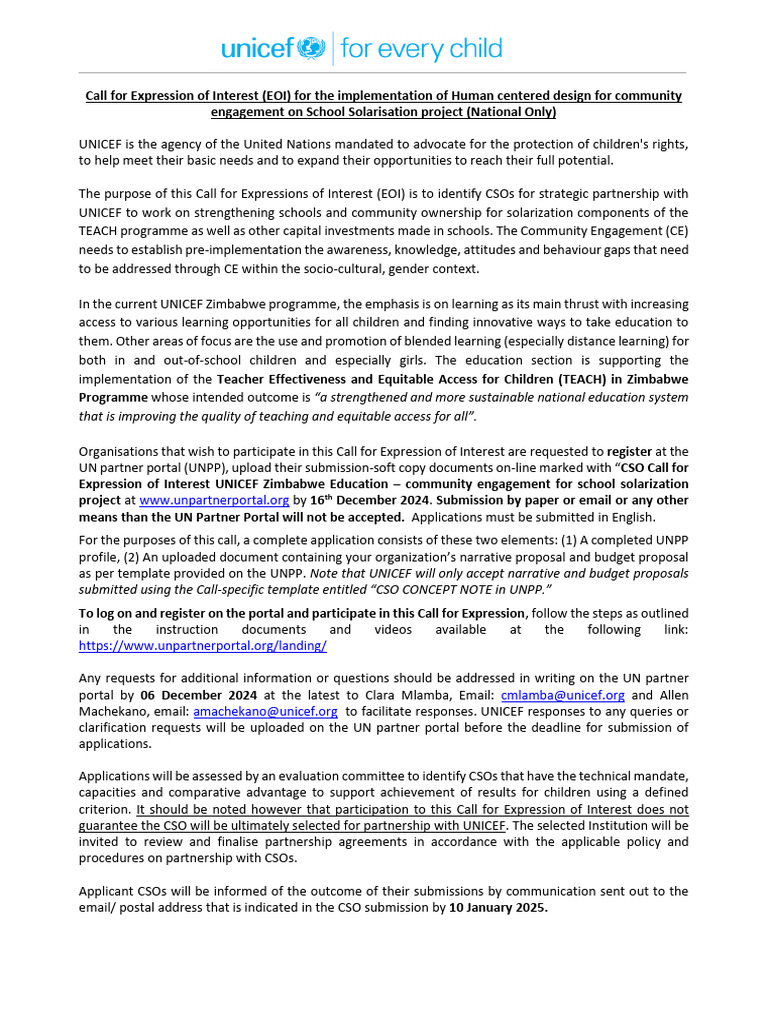 Expression of Interest (EOI) For The Implementation of Human Centered ...