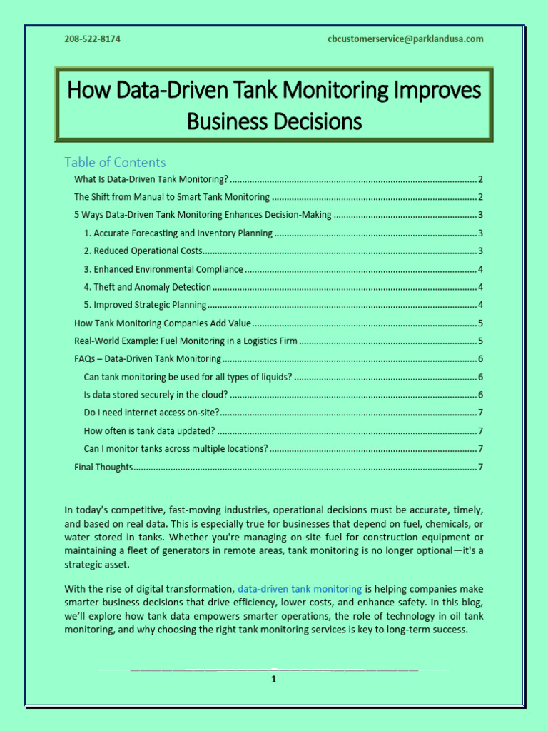 How Data Driven Tank Monitoring Improves Business Decisions | PDF ...