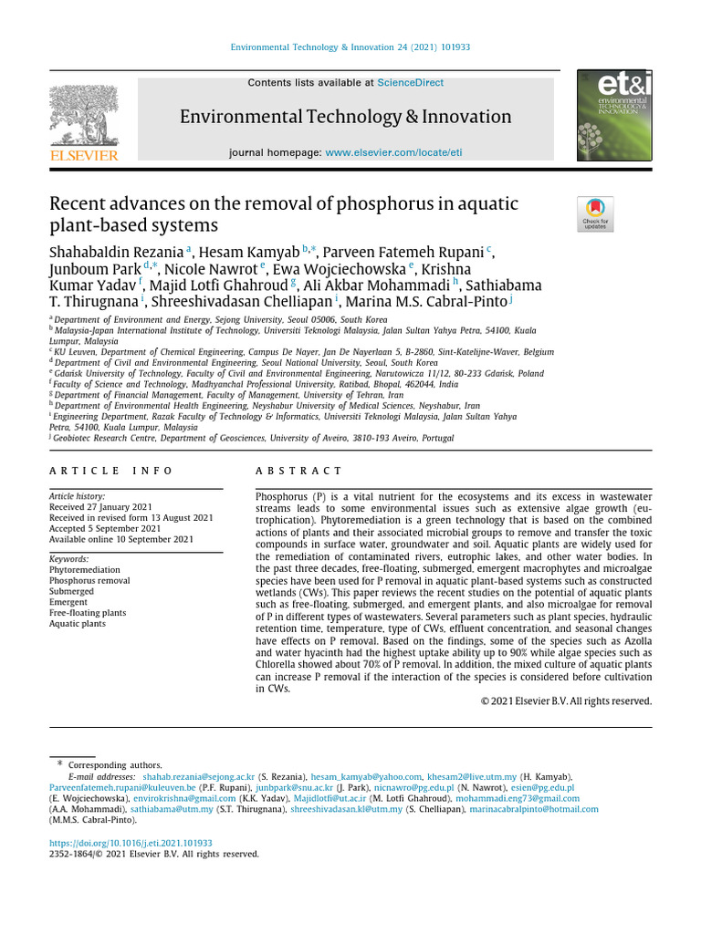 Recent Advances On The Removal of Phosphorus in Aquatic Plant-Based Systems | PDF ...