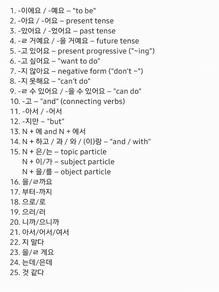 Korean Grammar List | PDF