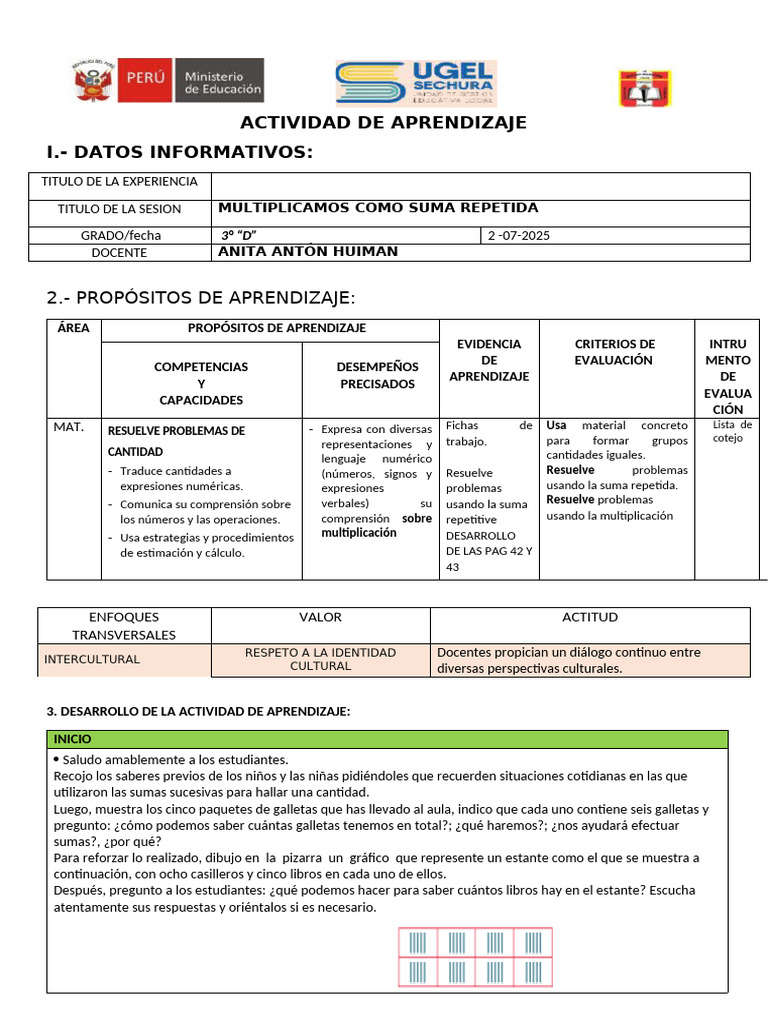 Sesion Multiplicamos Como Suma Repetida | PDF | Aprendizaje