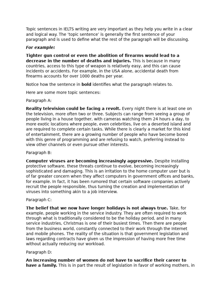 Writing Topic Sentence | PDF | Mother | Parental Leave