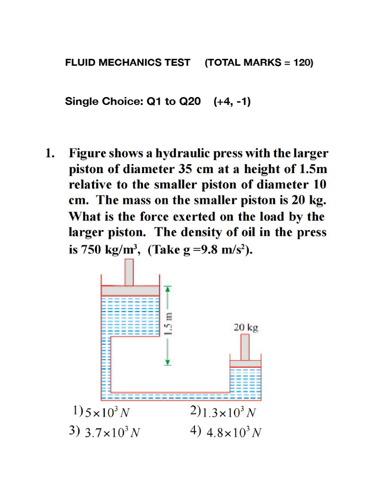 Fluid Mechanics Test (MAINS) | PDF