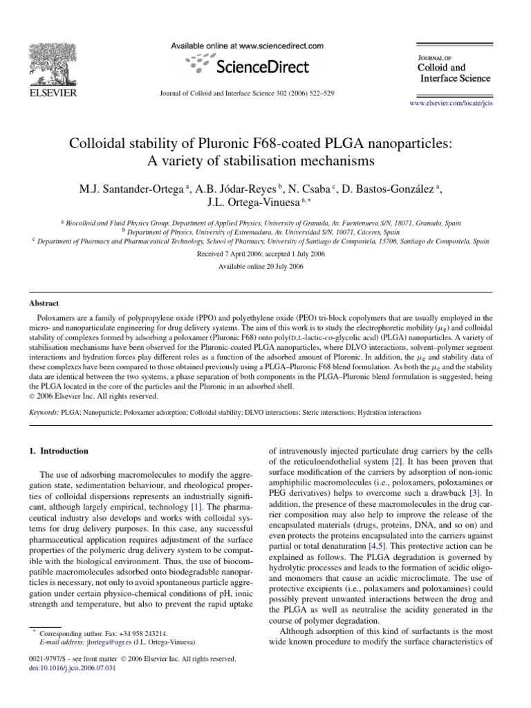 Colloidal Stability of Pluronic F68-Coated PLGA Nanoparticles-A Variety ...