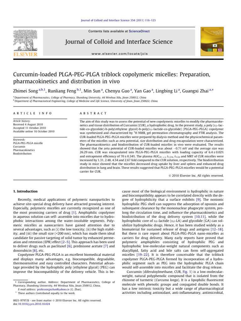 Curcumin-Loaded PLGA-PEG-PLGA Triblock Copolymeric Micelles Preparation ...