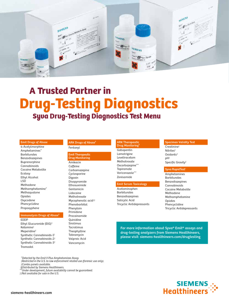 Syva Drug Testing Diagnostics Overview | PDF | Drug Test | Health Care